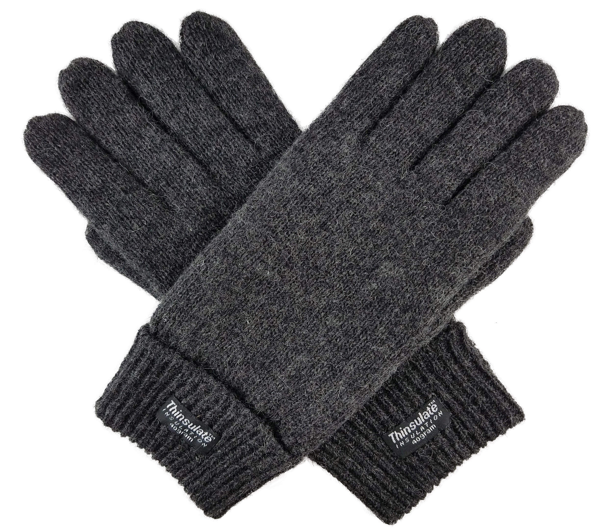 Bruceriver Men's 100% Wool Knit Winter Gloves, Gray, Large - X-Large ...