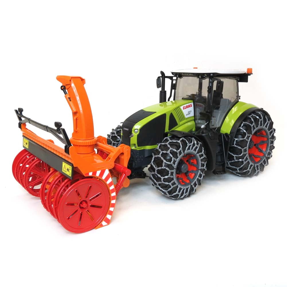 Bruder Claas Axion 950 Toy Tractor with Snow Chains, Snow Blower & Big ...