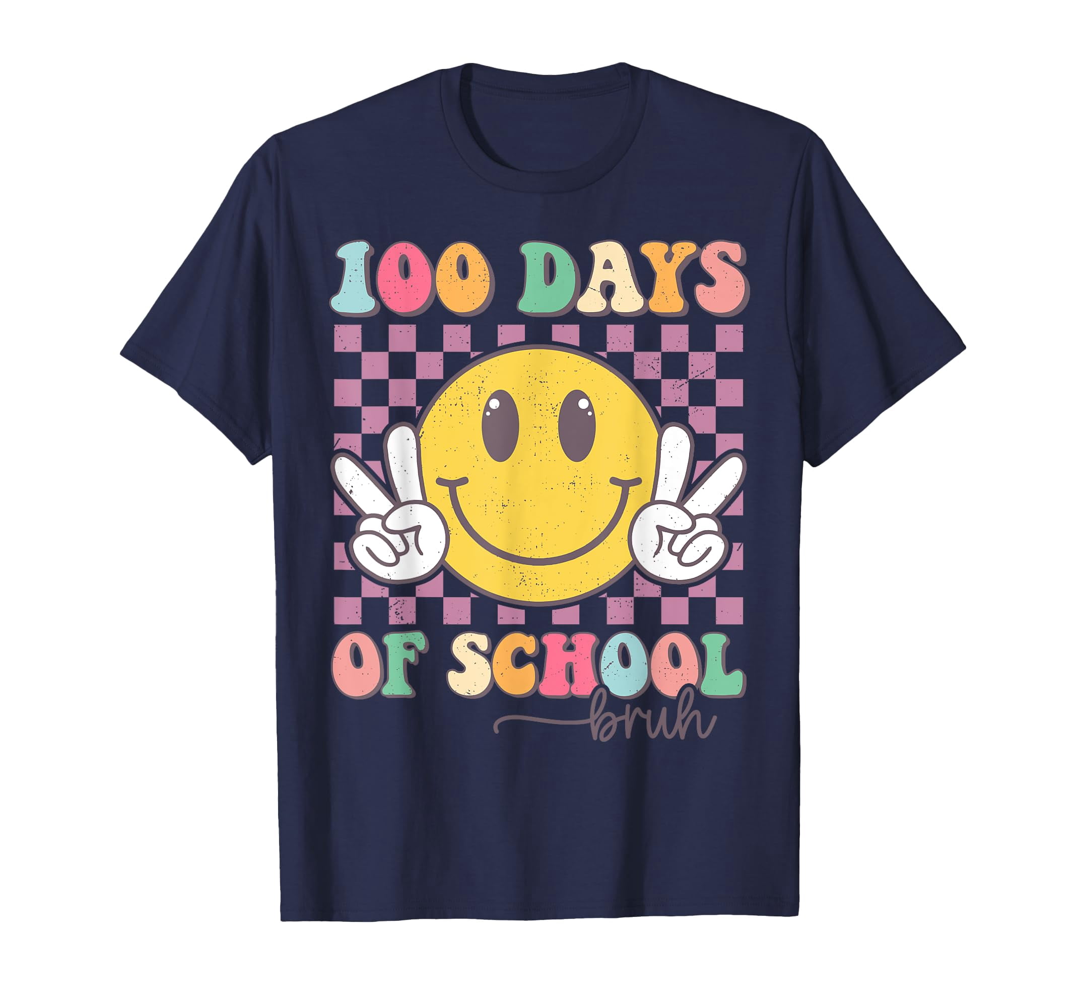 Bruh 100 Days of School T-Shirt for Teachers, Navy Smiley Face Design ...