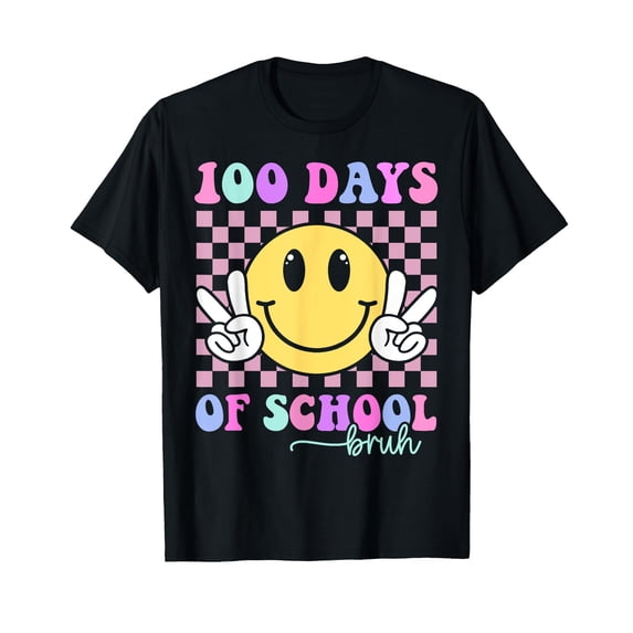 Bruh 100 Days of School T-Shirt with Smiling Yellow Face and Peace ...