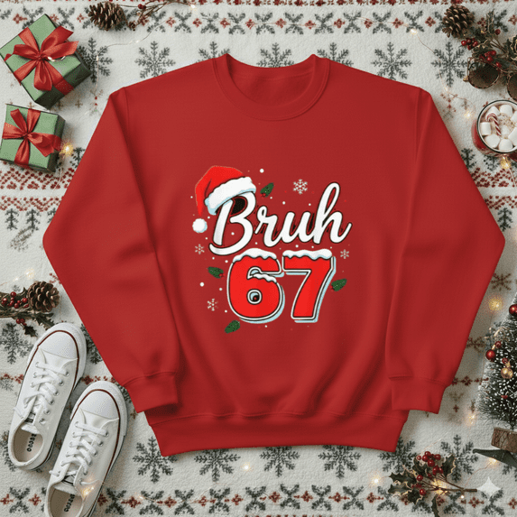 Bruh 67 Meme Funny Holiday Gen Alpha Viral Humor Trendy Vibe Sweatshirt ...