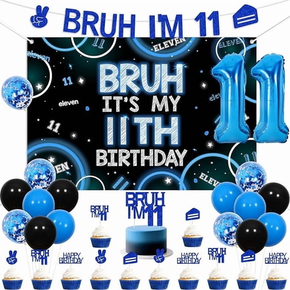Bruh It's My 7th Birthday Decor Blue Bruh It's My 7th Birthday Backdrop ...