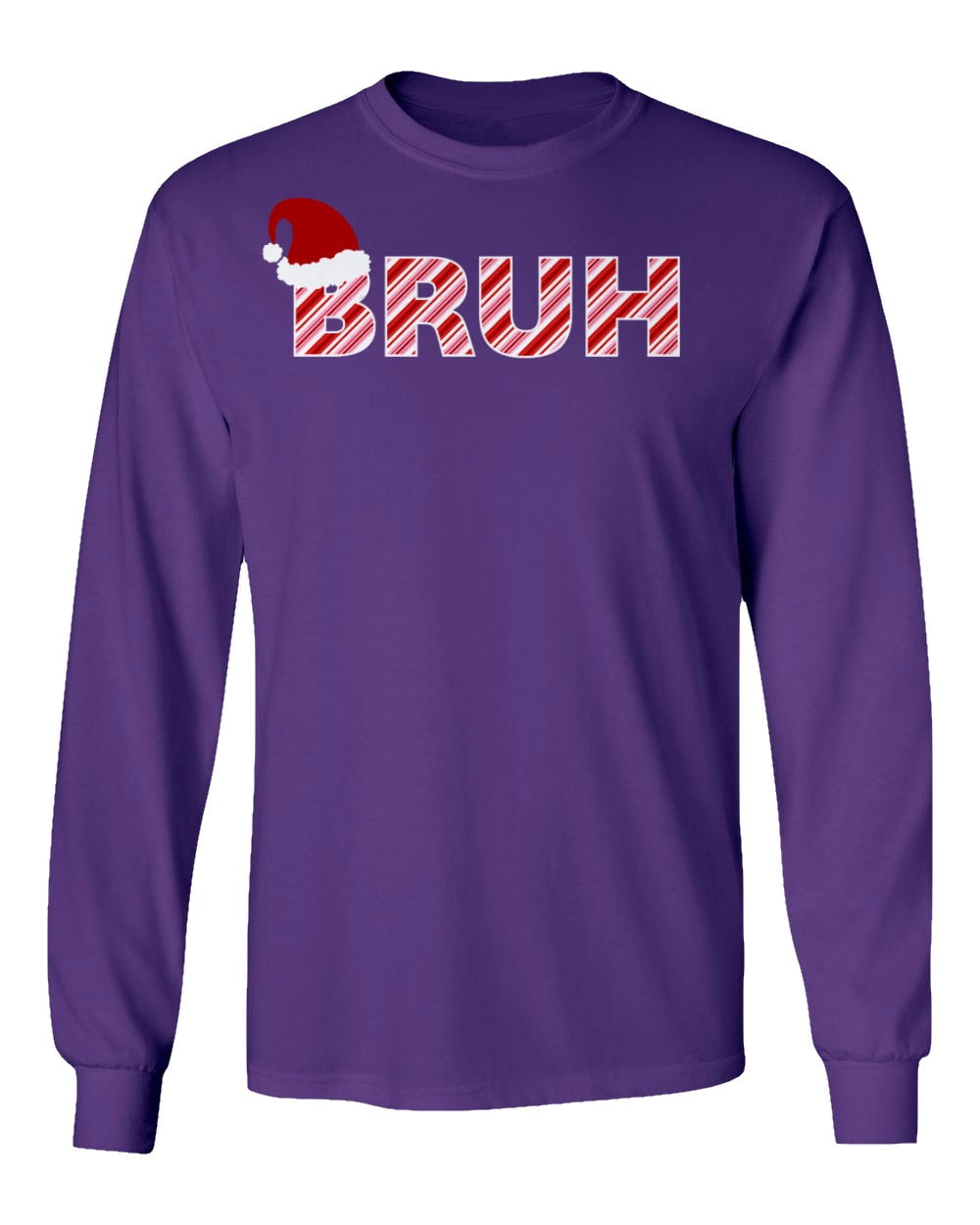 Bruh Candy Cane Colors Santa Hat Christmas Party Long Sleeve T-Shirt ...