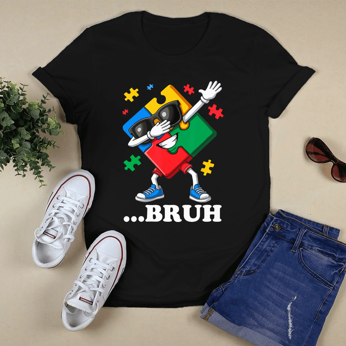 Bruh Dabbing Puzzle Funny Boys Mens Autism Autism Awareness Classic Tshirt Vintage Tee US Size S ...