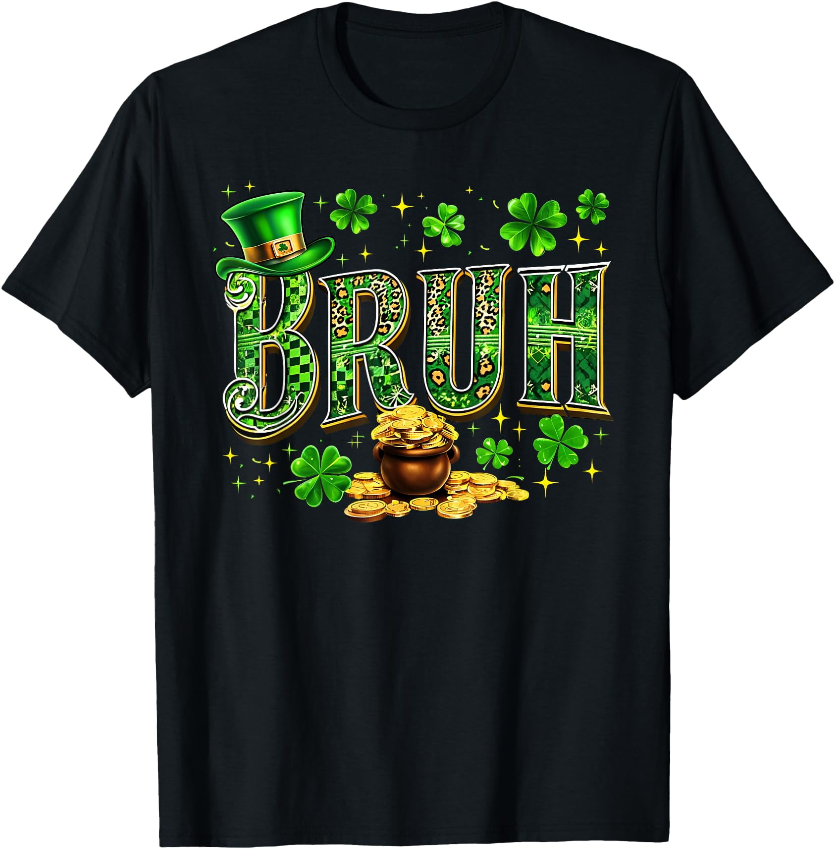 Bruh Funny 2025 Shamrock Men’s Lucky Celebration Tee St. Patrick’s Day ...