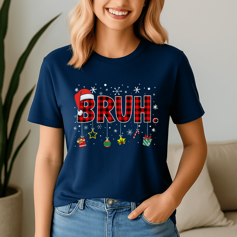 Bruh Funny Christmas Red Plaid, Funny Christmas TShirt, Santa Shirt ...
