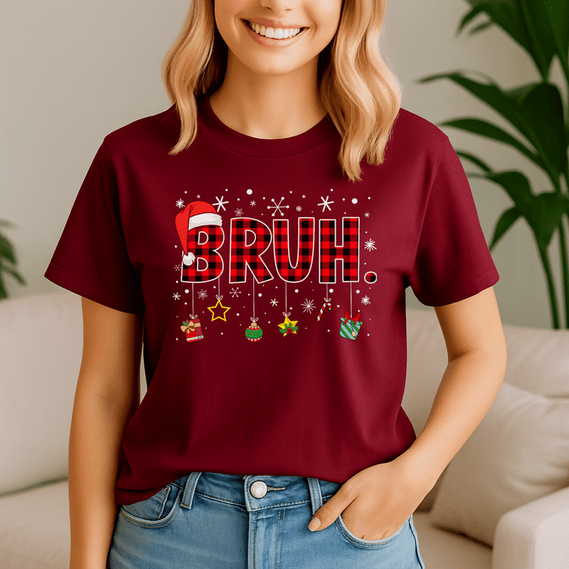 Bruh Funny Christmas Red Plaid, Funny Christmas TShirt, Santa Shirt ...