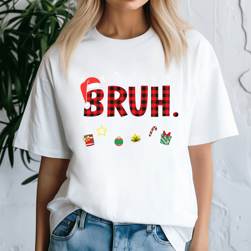 Bruh Funny Christmas Red Plaid, Funny Christmas TShirt, Santa Shirt ...