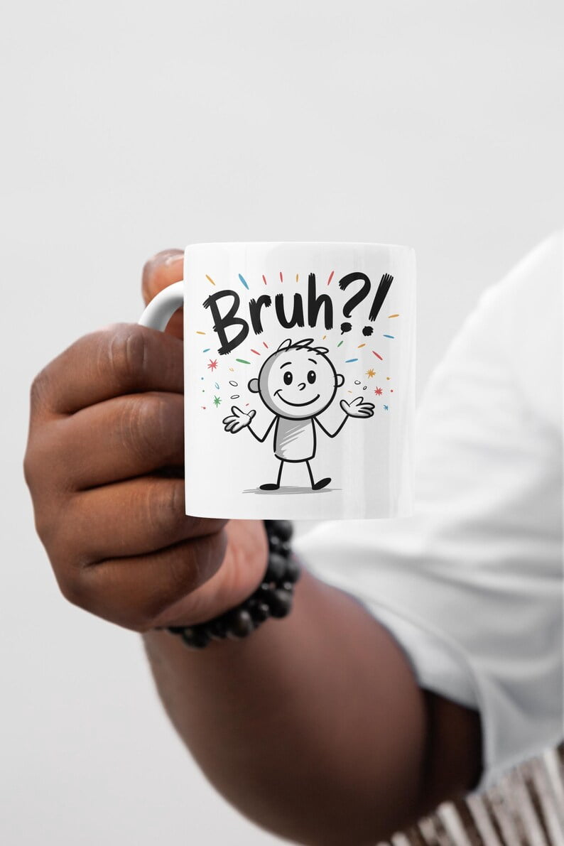 Bruh Funny Coffee Mug, Stick Figure C1Artoon Meme S1H1Rug Cup, Quirky ...