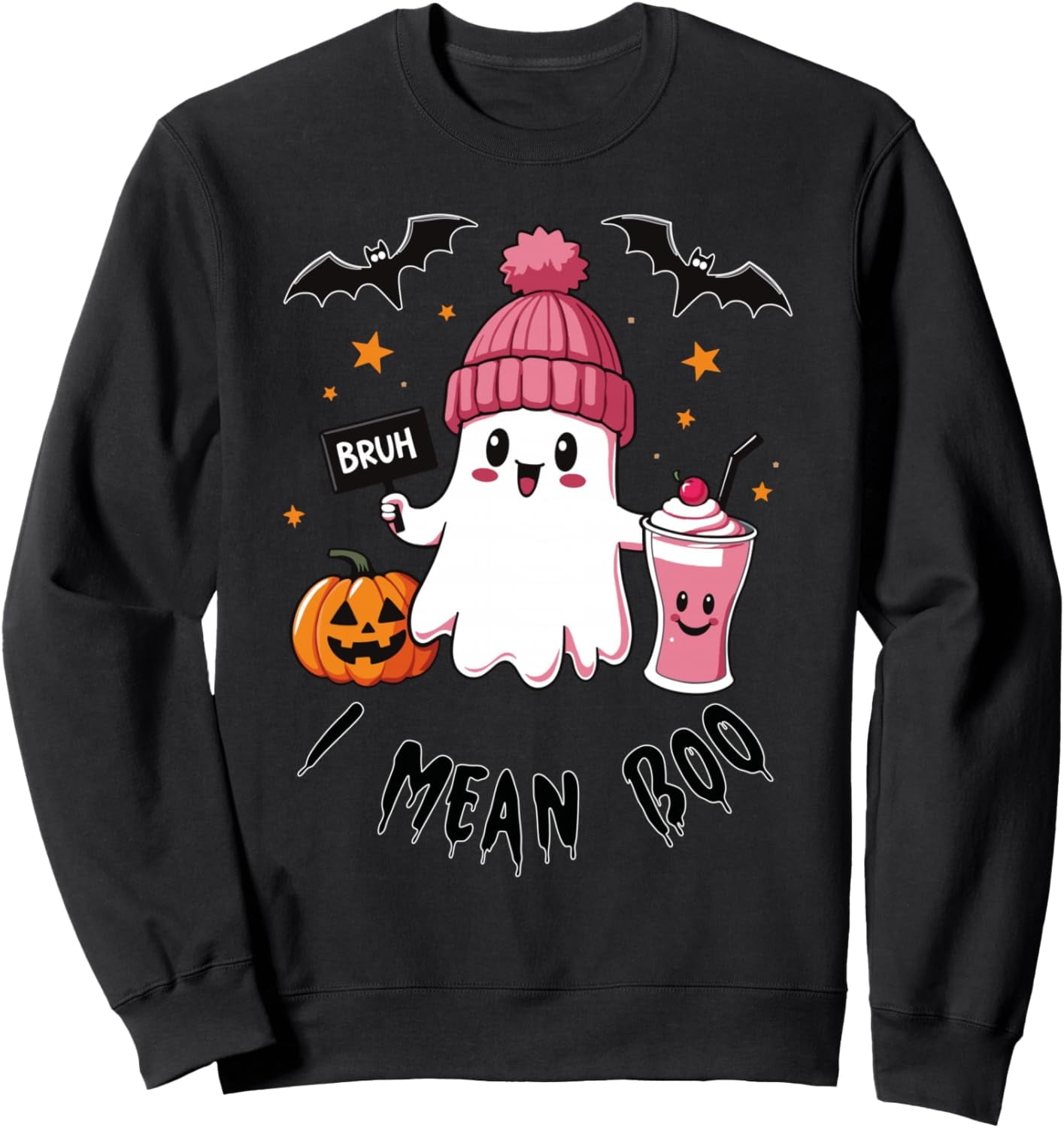 Bruh Ghost Halloween Funny Ghost Bruh I mean Boo Candy Kids Sweatshirt ...