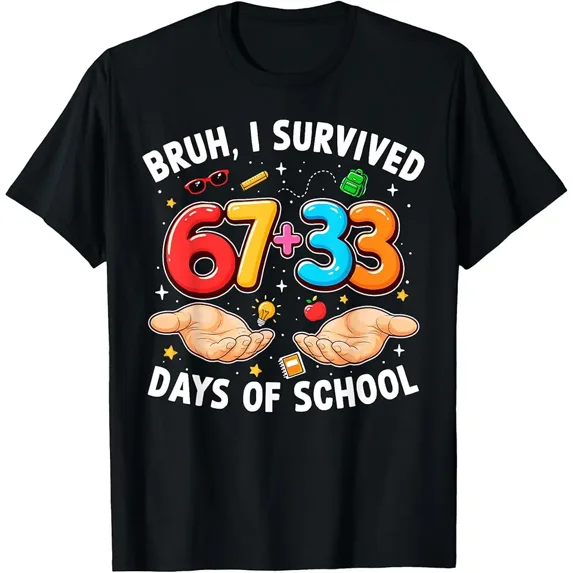 Bruh I Survived 67 33 Days of School 100th Day Teachers Kids T-Shirt ...