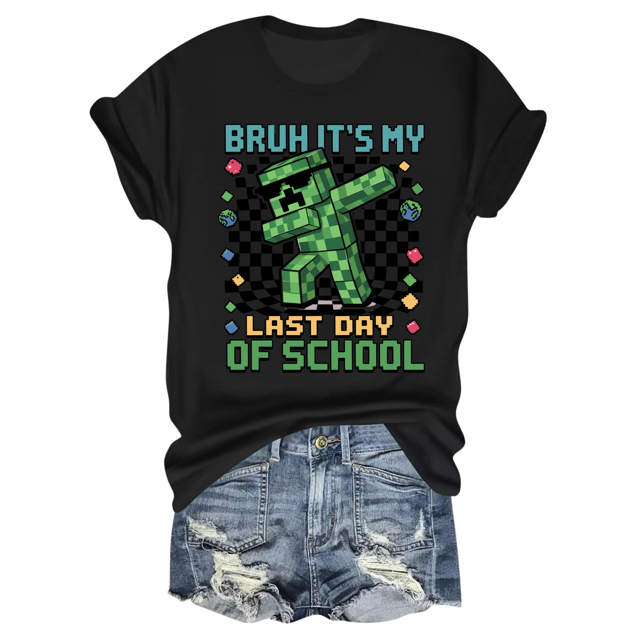 Bruh It's My Last Day of School T-Shirt – Fun Pixelated Character ...