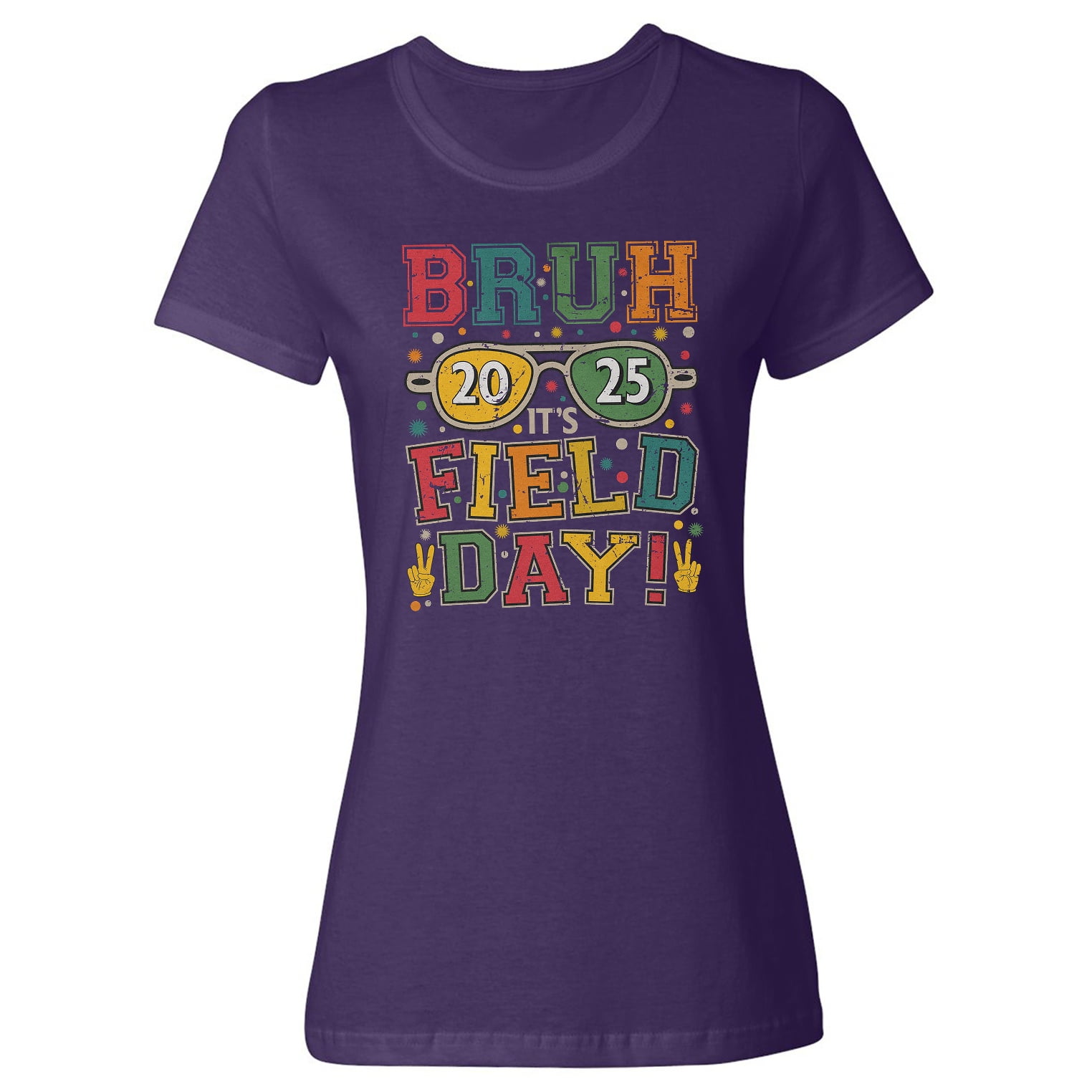 Bruh Its Field Day 2025 - Varsity Style Teacher Ladies' Crewneck T-Shirt (Purple, Medium ...