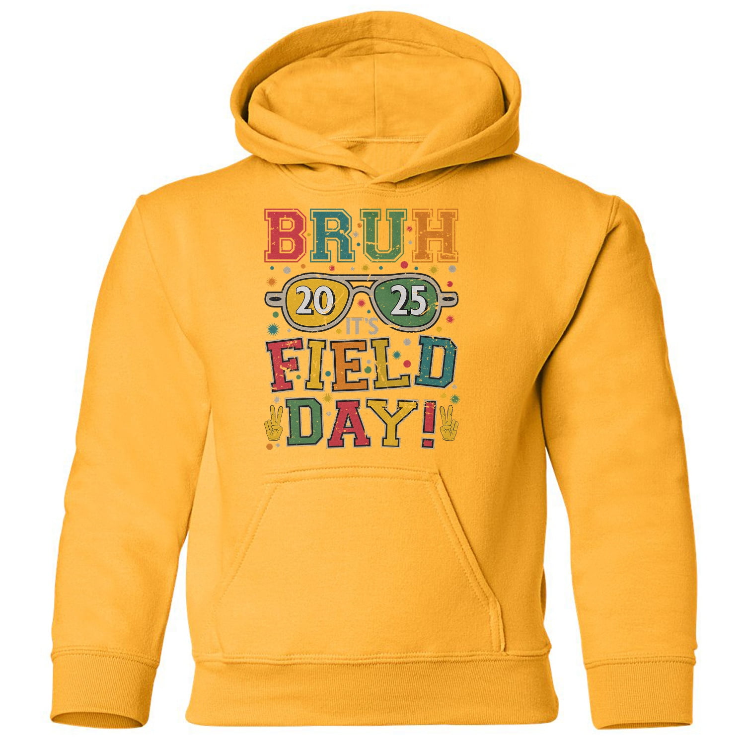 Bruh Its Field Day 2025 - Varsity Style Teacher Youth Hooded Sweatshirt (Gold, Youth Medium ...