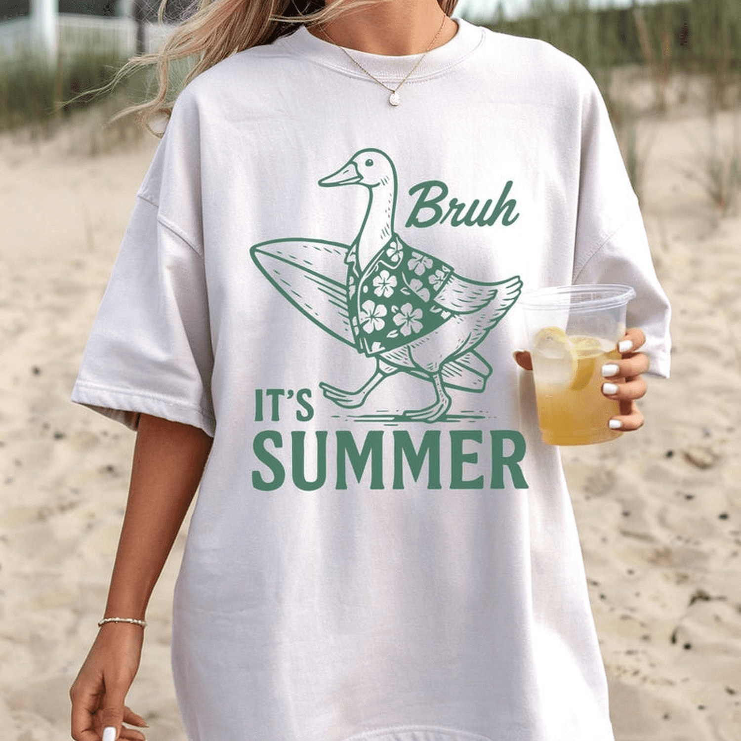 Bruh Its Summer Goose Shirt Funny Duck With Surfboard Meme Retro Animal ...