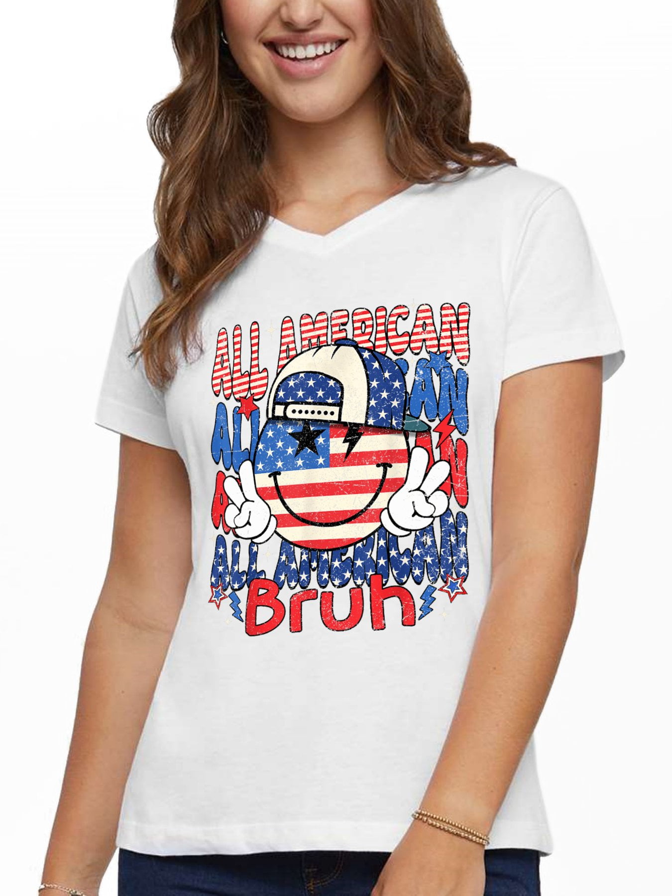 Bruh Matching Family 4th Of July American Women's Top V-Neck Graphic ...