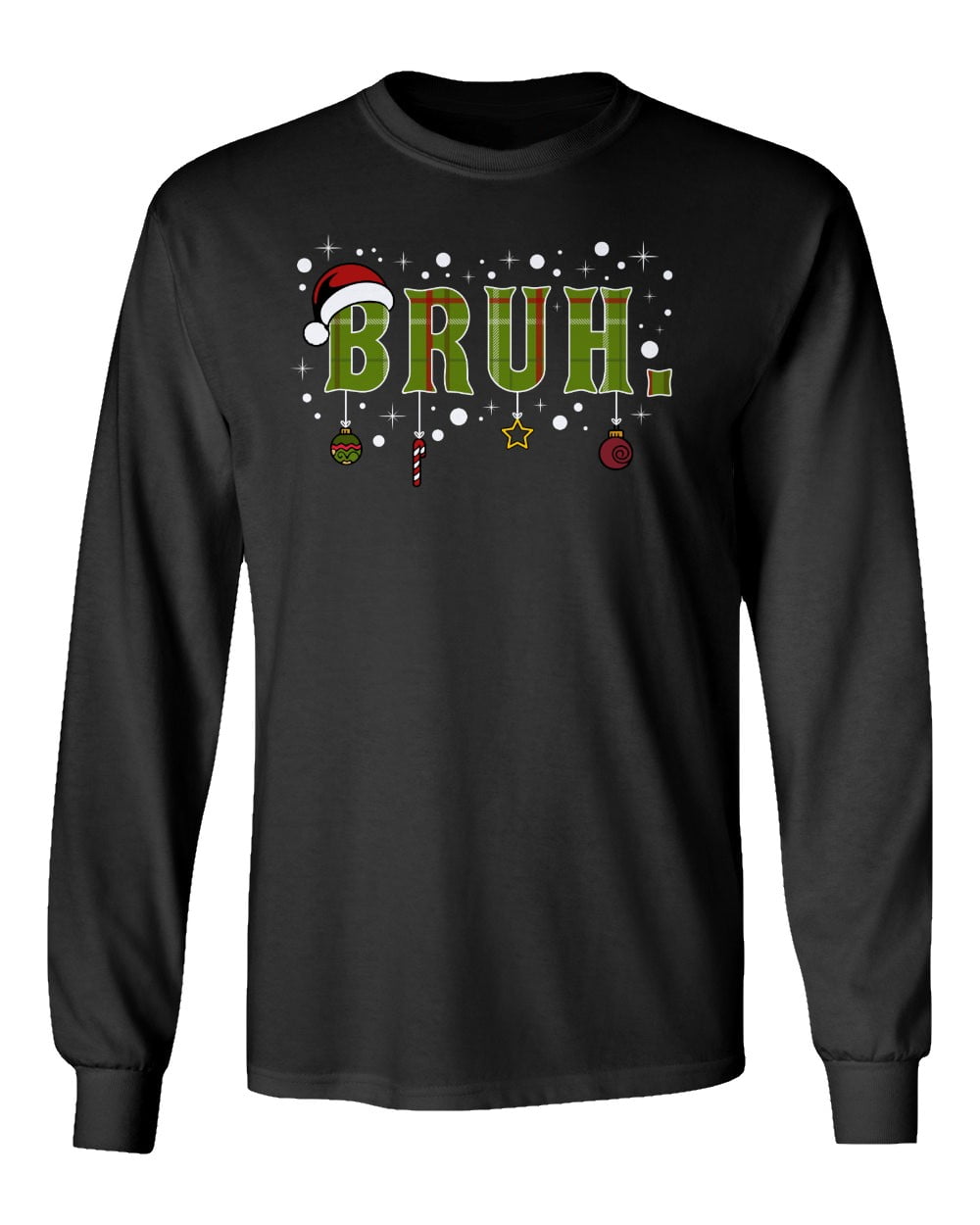 Bruh Merry Christmas Plaid Design Xmas Party Long Sleeve T-Shirt (Black ...