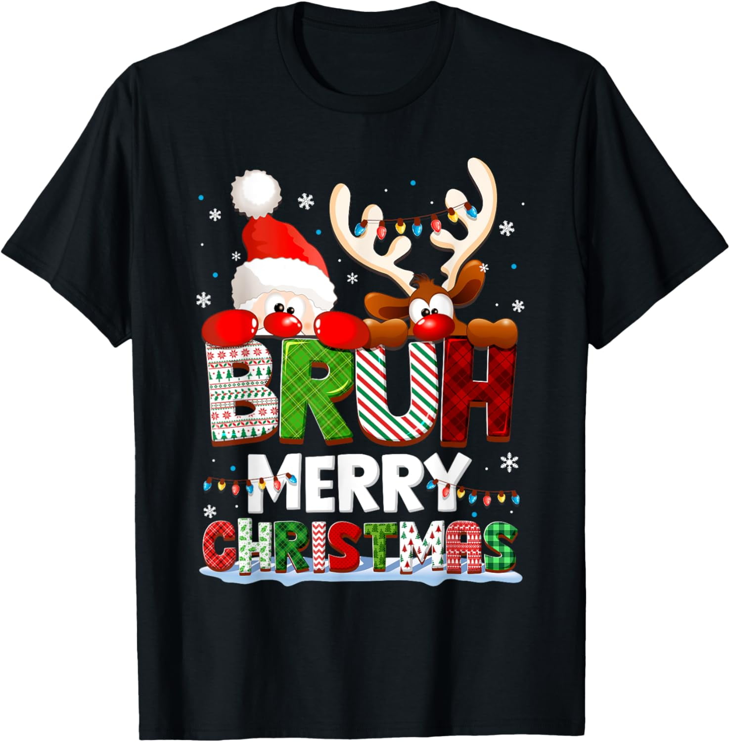 Bruh Merry Christmas Xmas Santa Reindeer Rudolph Mens Boys T-Shirt ...