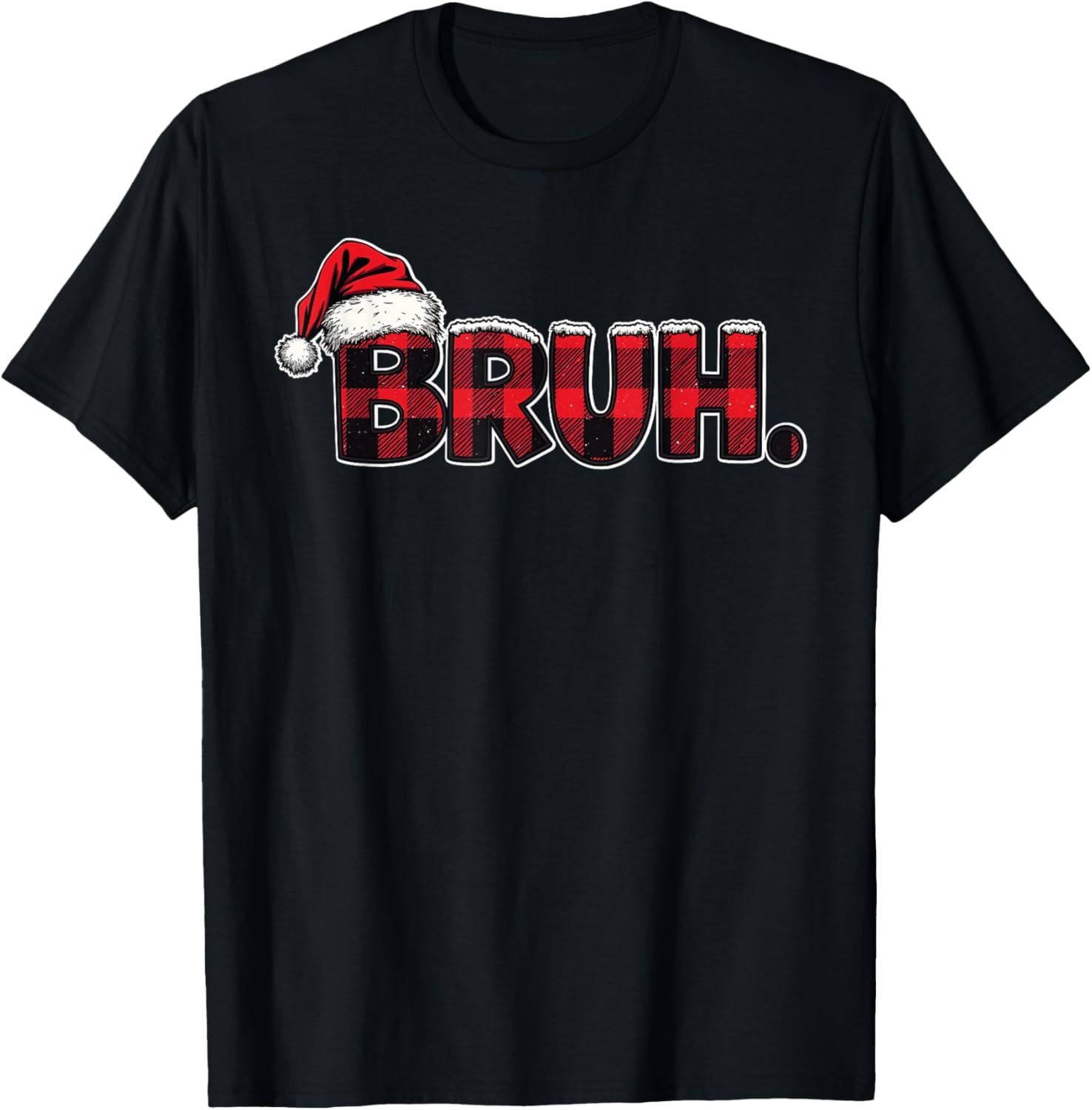 Bruh Santa Hat Funny Christmas Plaid Holiday Boys Kids Xmas T-Shirt ...
