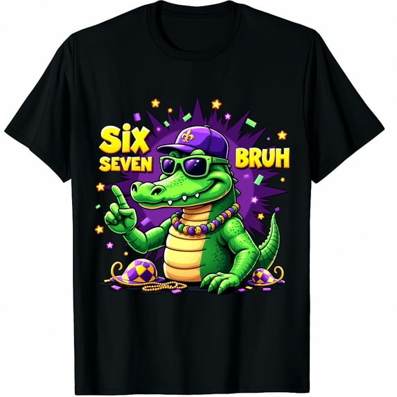 Bruh Six Seven 67 Mardi Gras Funny 6 7 Meme Graphic Crew Neck Short ...