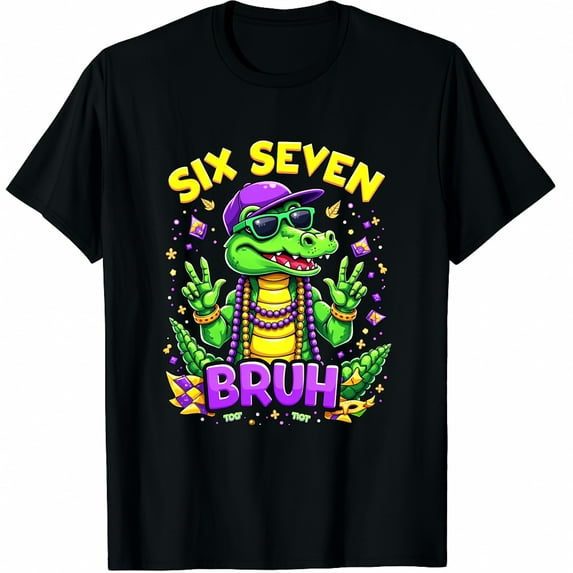Bruh Six Seven 67 Mardi Gras Funny 6 7 Meme Graphic Crew Neck Short ...