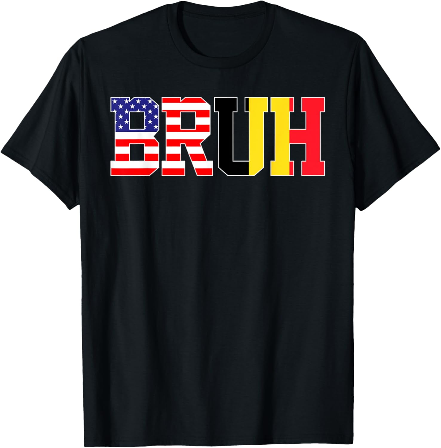 Bruh USA Belgium Country Flag American Belgian Girls T-Shirt men and women can wear, black ...
