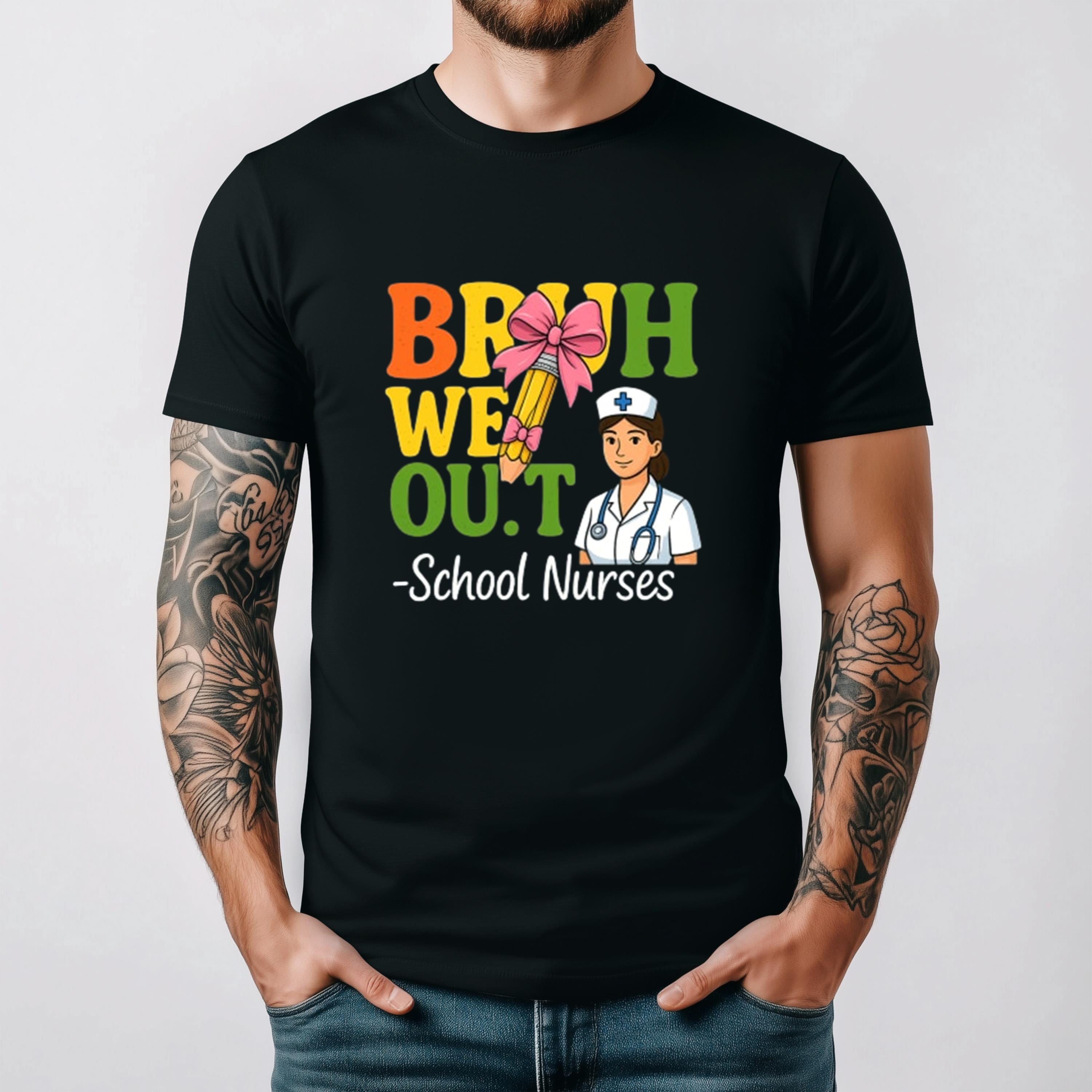 Bruh We Out School Nurses Last Day Celebration Coquette Bow Unisex T ...