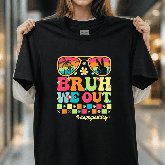 Bruh We Out Teachers Cute End of School Year Groovy Summer Unisex T ...