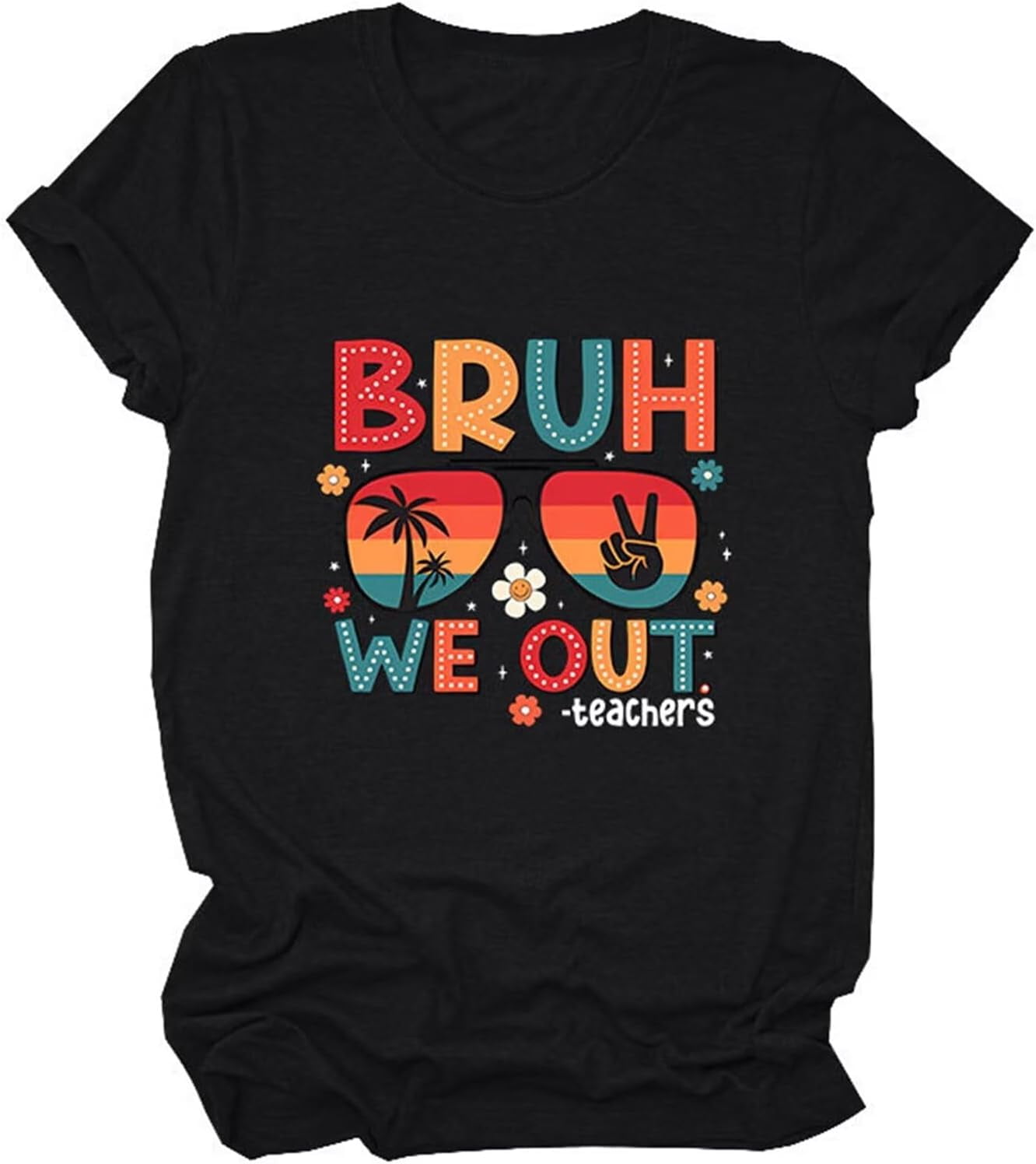 Bruh We Out Teachers T-Shirt Sunglass Palm Trees Rolling Waves Leopard ...