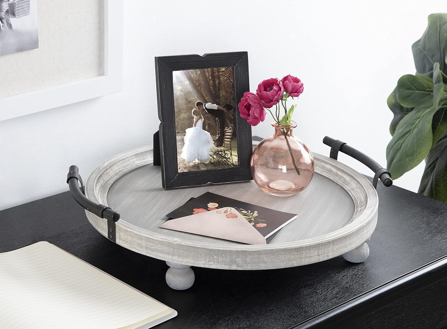 Bruillet Farmhouse Round Tray, 15 inch Diameter, Rustic Gray, Wooden ...