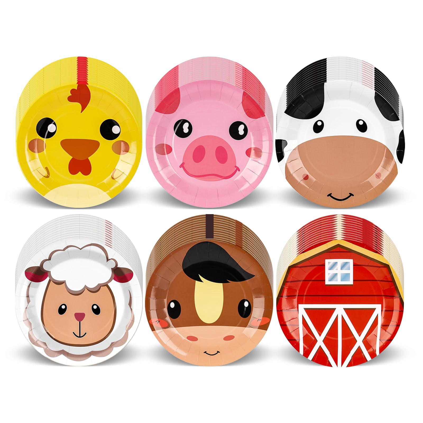 BruinBang Large Farm Animal KEF16 Plates 9In, 60PCS Farm Birthday ...