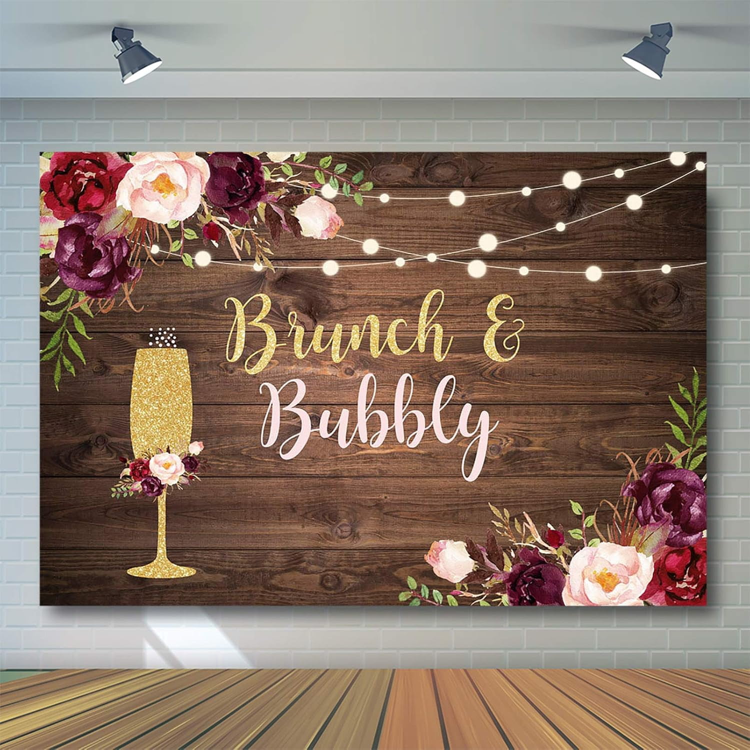 Brunch and Bubbly Backdrop for Bridal Shower Rustic Wood Burgundy ...