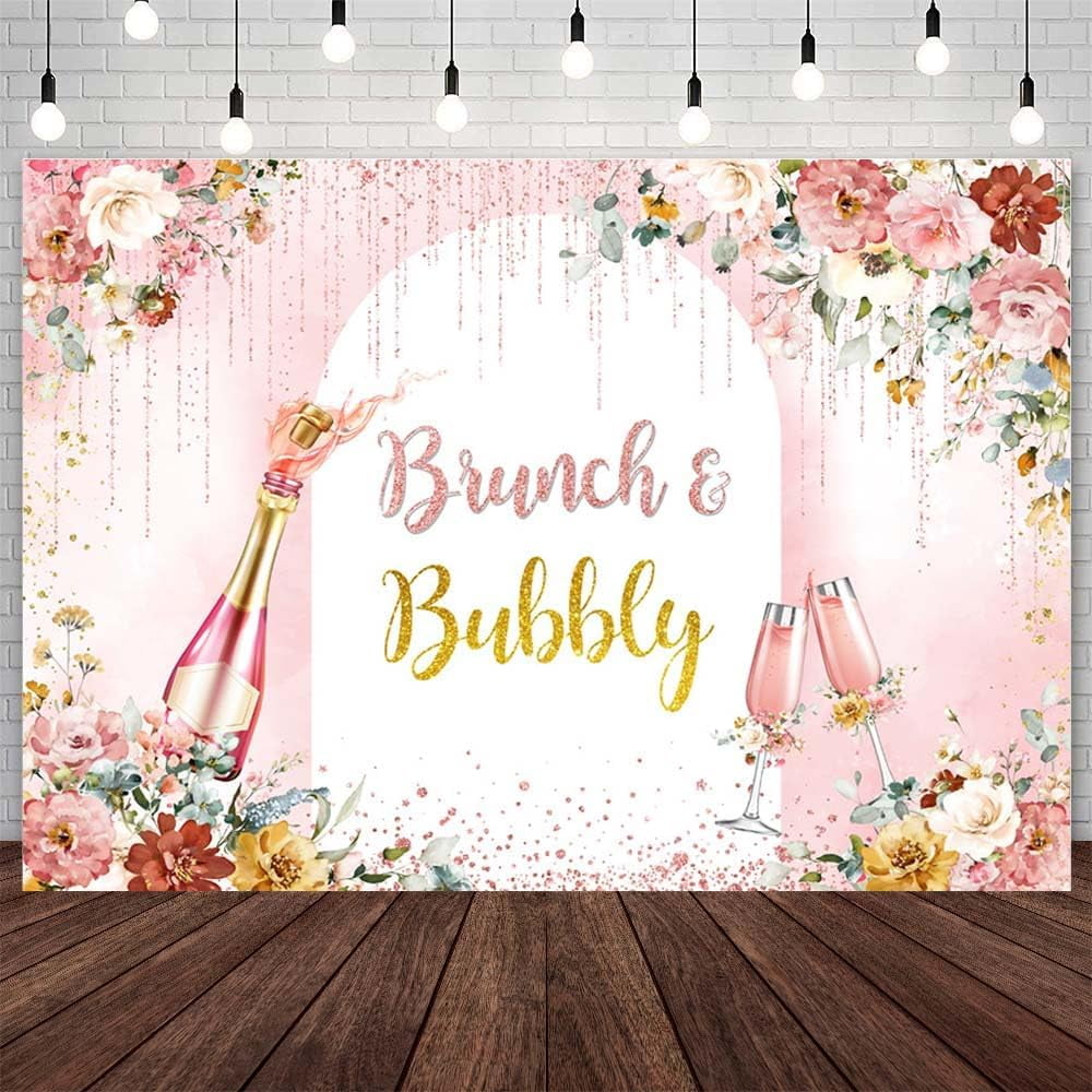 Brunch and Bubbly Backdrop Pink Gold Bridal Shower Photography ...