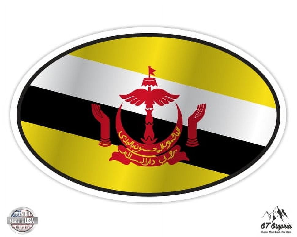 Brunei Flag Oval - 5" Vinyl Sticker - For Car Laptop I-Pad - Waterproof ...