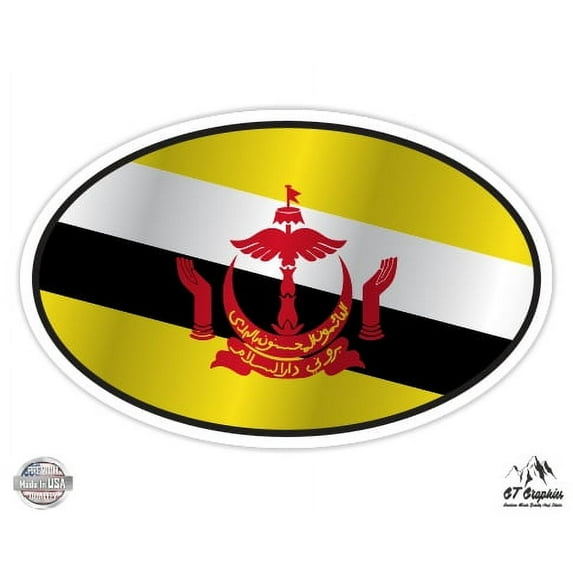 Brunei Flag Oval - 5" Vinyl Sticker - For Car Laptop I-Pad - Waterproof ...