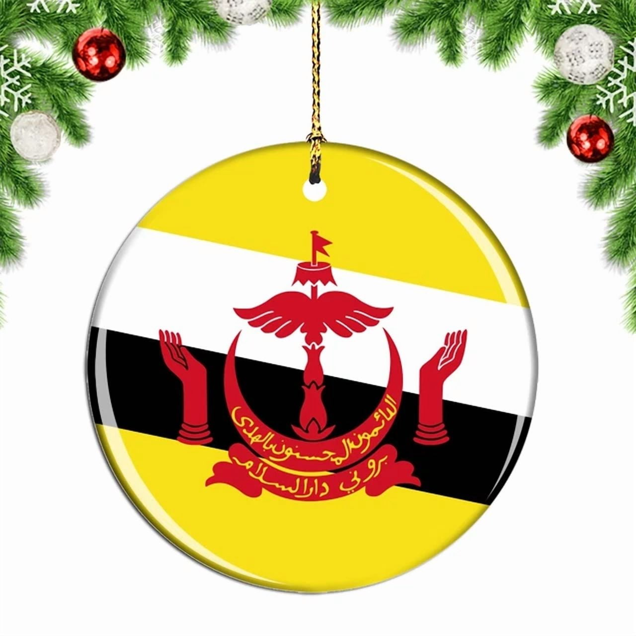 Brunei Flag Round kriStmAs ornament city travel souvenir 2PCS Ornaments ...