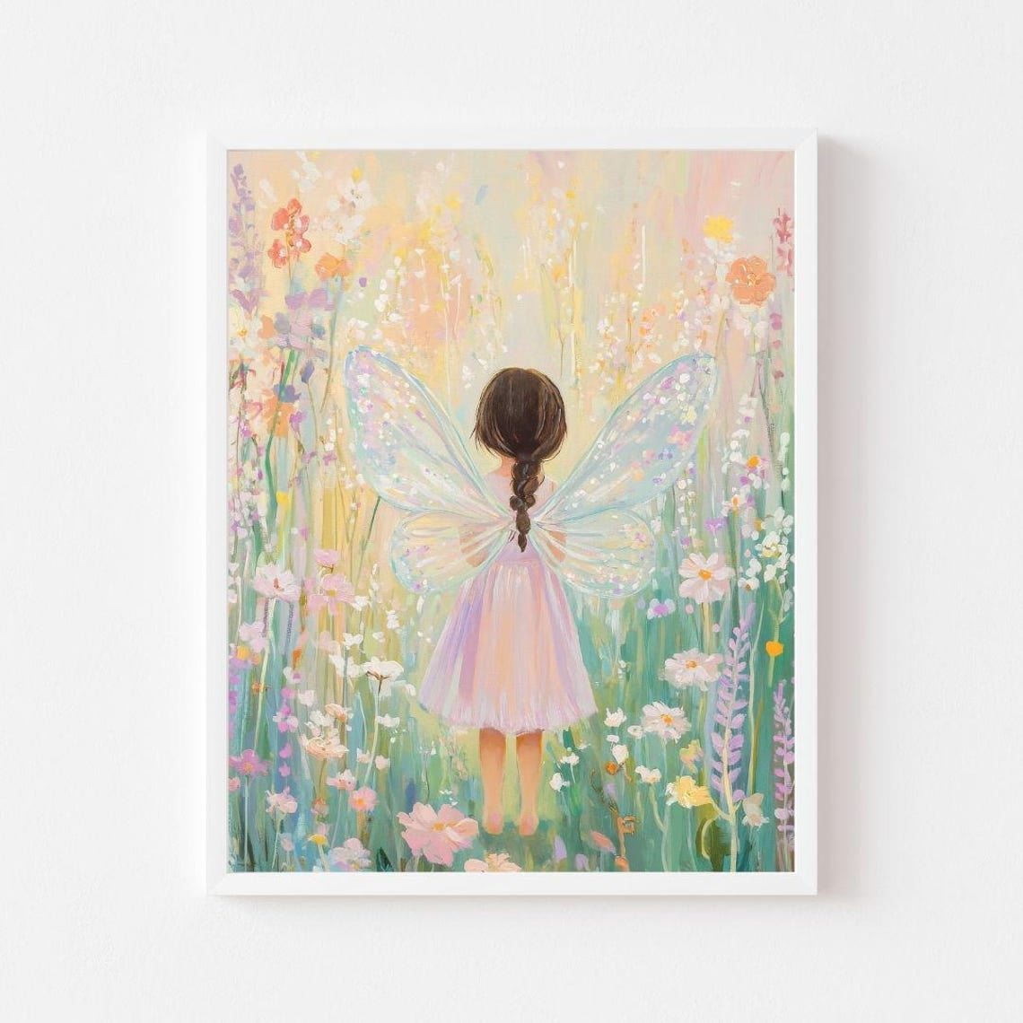 Brunette Fairy In A Garden Painting Magical Pastel Wall Art Print ...