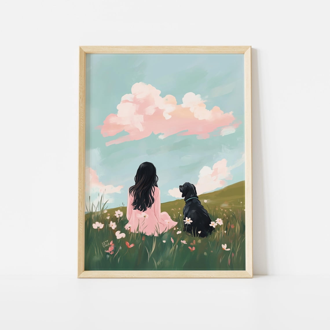 Brunette Girl and Black Dog Poster Unframed Paper Print - Walmart.com