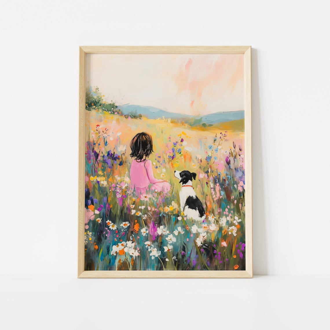 Brunette Girl and Dog Meadow Wall Art Poster Unframed Paper Print ...