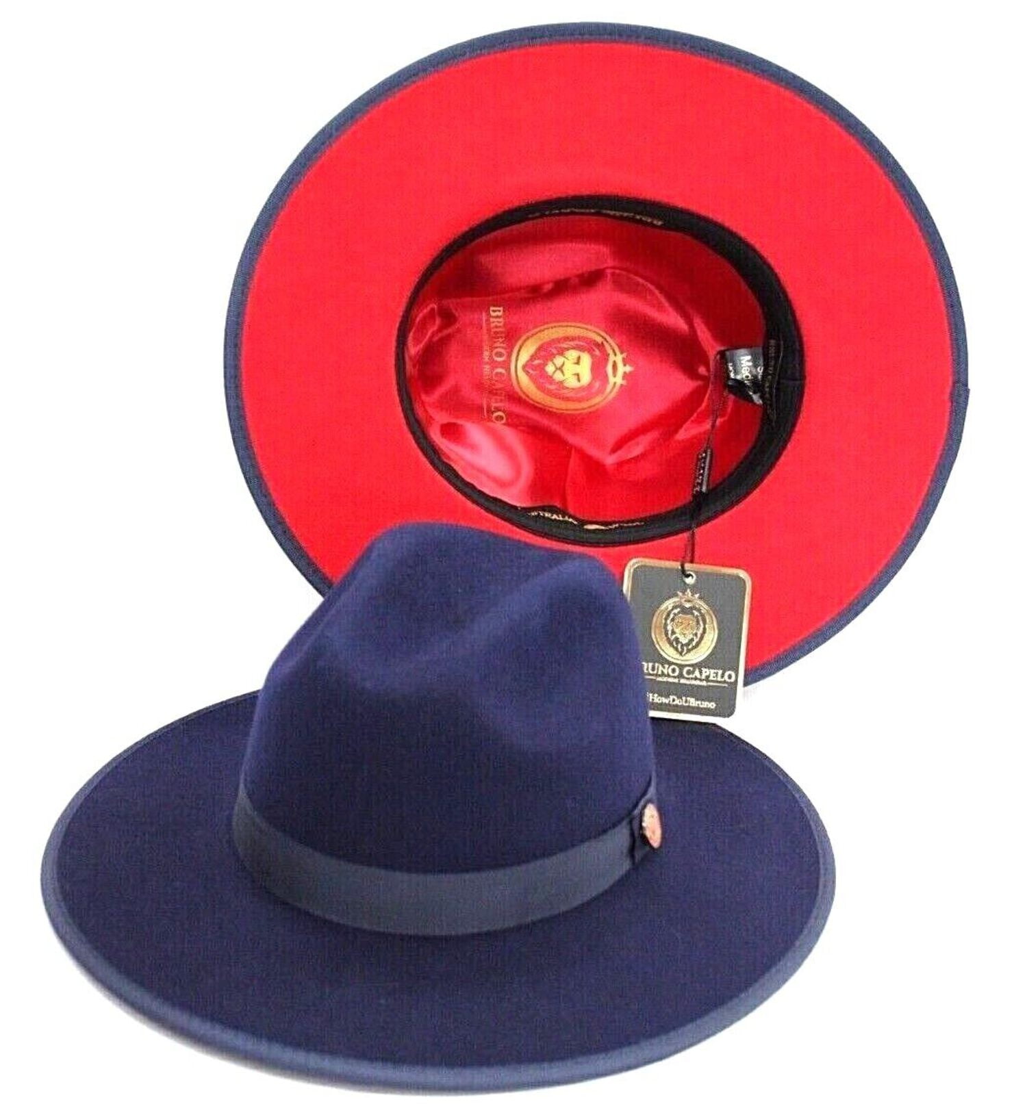 Bruno Capelo Men's Navy with Red Wide Stiff Brim Wool Fedora Monarch MO ...
