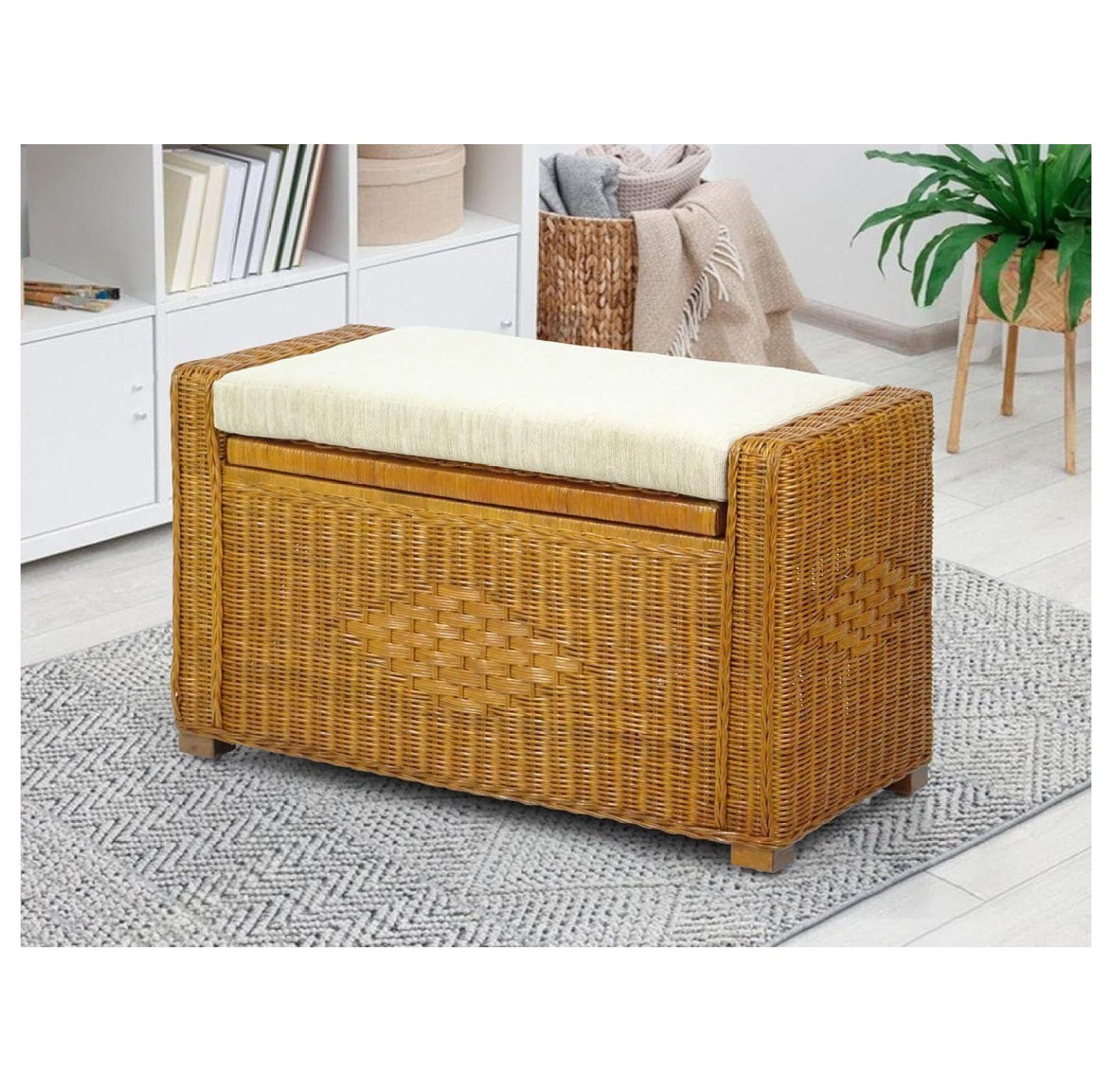 Bruno Handmade 32 Inch Rattan Wicker Chest Storage Trunk Organizer ...