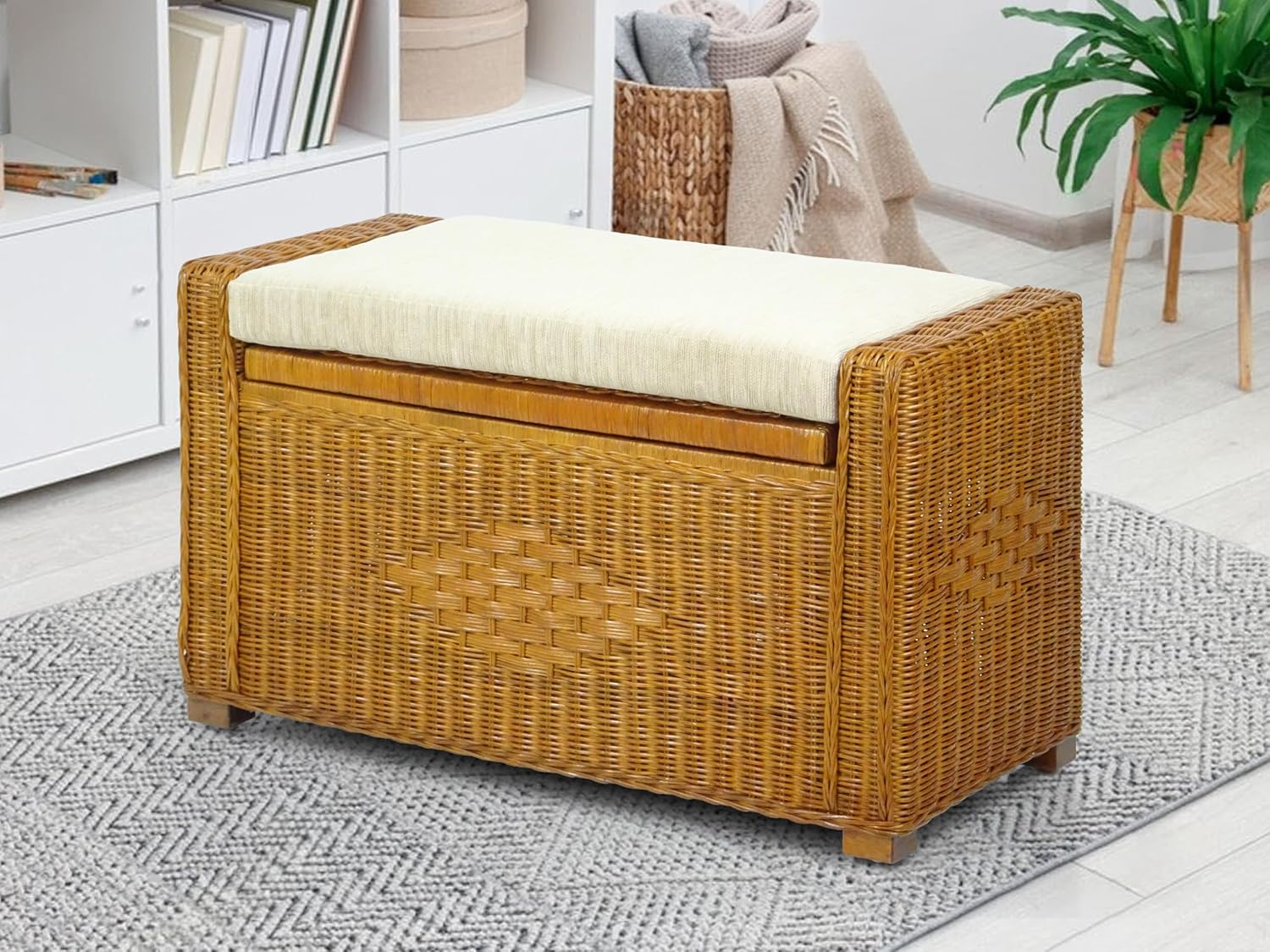Bruno Handmade 32 Inch Rattan Wicker Chest Storage Trunk Organizer ...