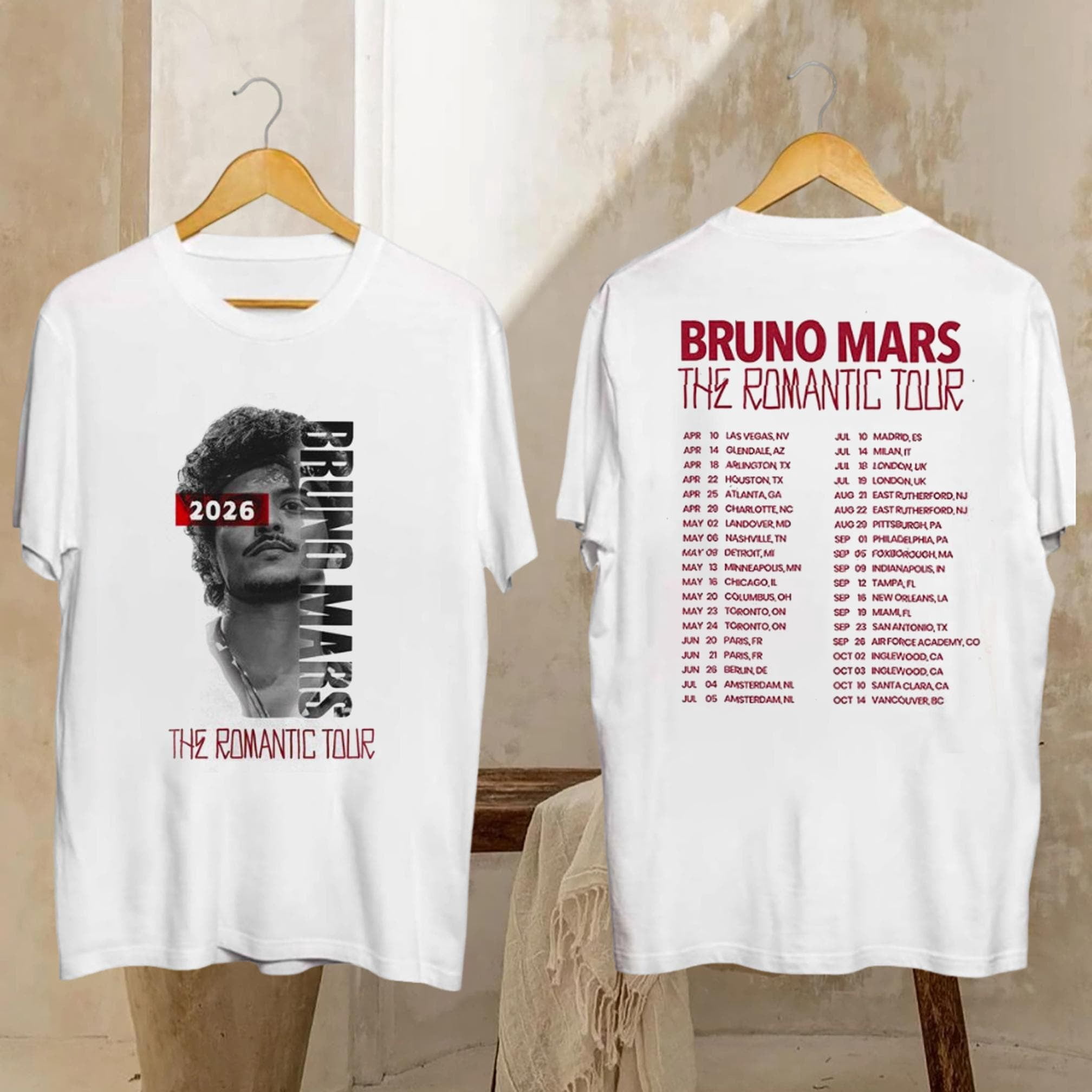 Bruno Mars 2026 Tour T-Shirt, Bruno Mars The Romantic Tour Shirt, Bruno ...