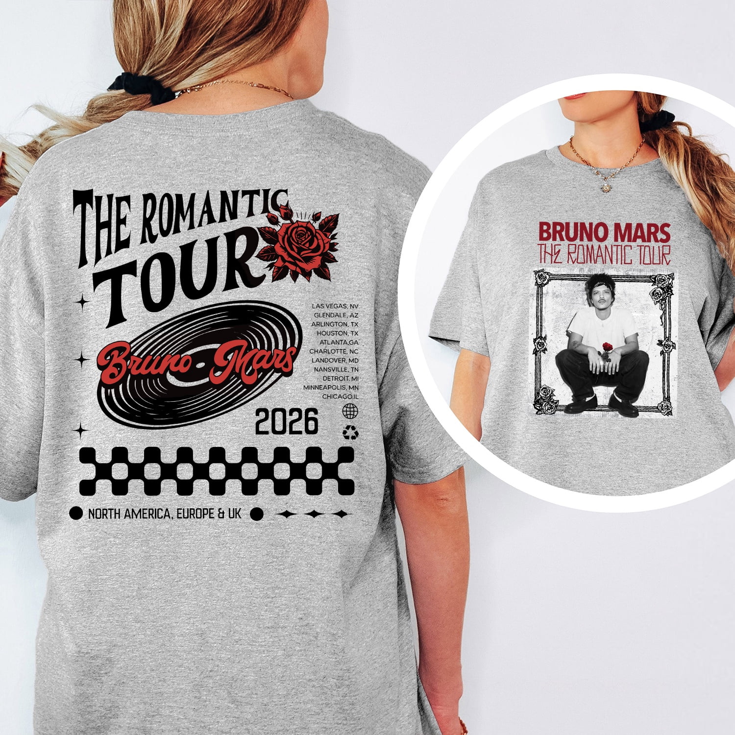 Bruno Mars Romantic Tour 2026 Two Sided T-Shirt, Bruno Mars Concert ...