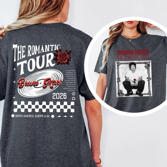 Bruno Mars Romantic Tour 2026 Two Sided T-Shirt, Bruno Mars Concert ...