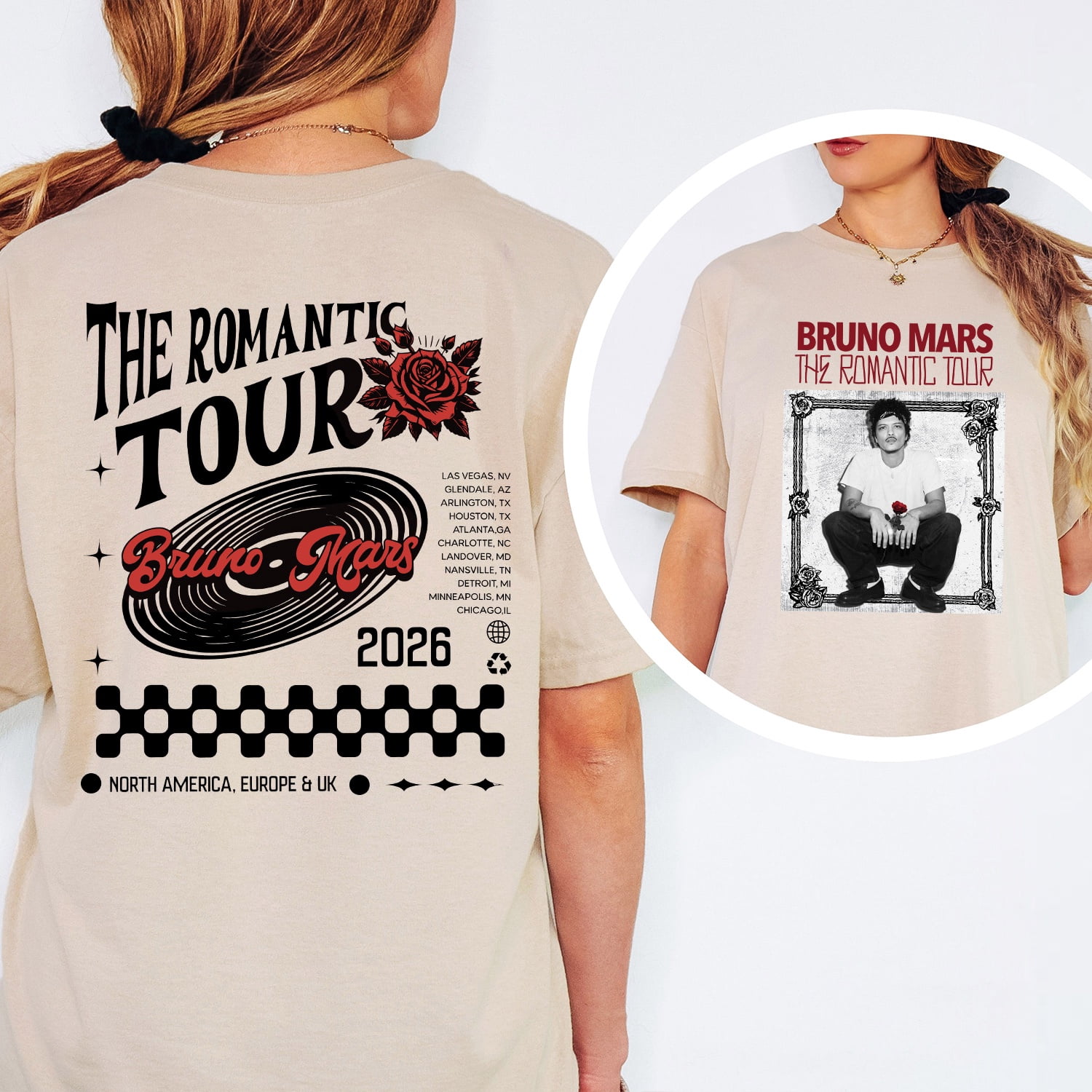 Bruno Mars Romantic Tour 2026 Two Sided T-Shirt, Bruno Mars Concert ...