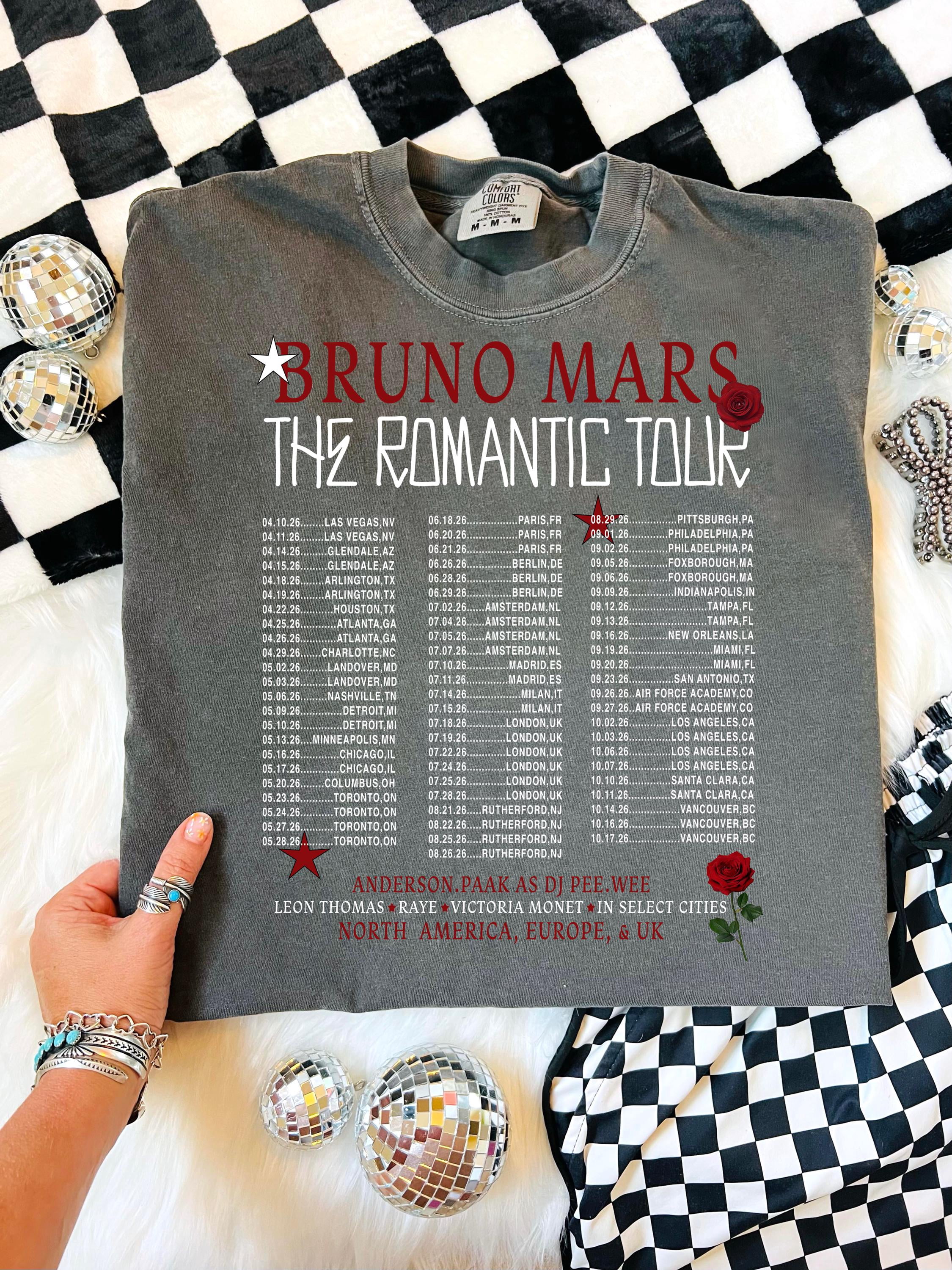 Bruno Mars The Romantic Tour Dates shirt – Music Tour Graphic - Walmart.com