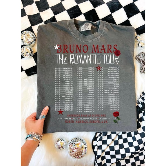 Bruno Mars The Romantic Tour Dates shirt – Music Tour Graphic - Walmart.com