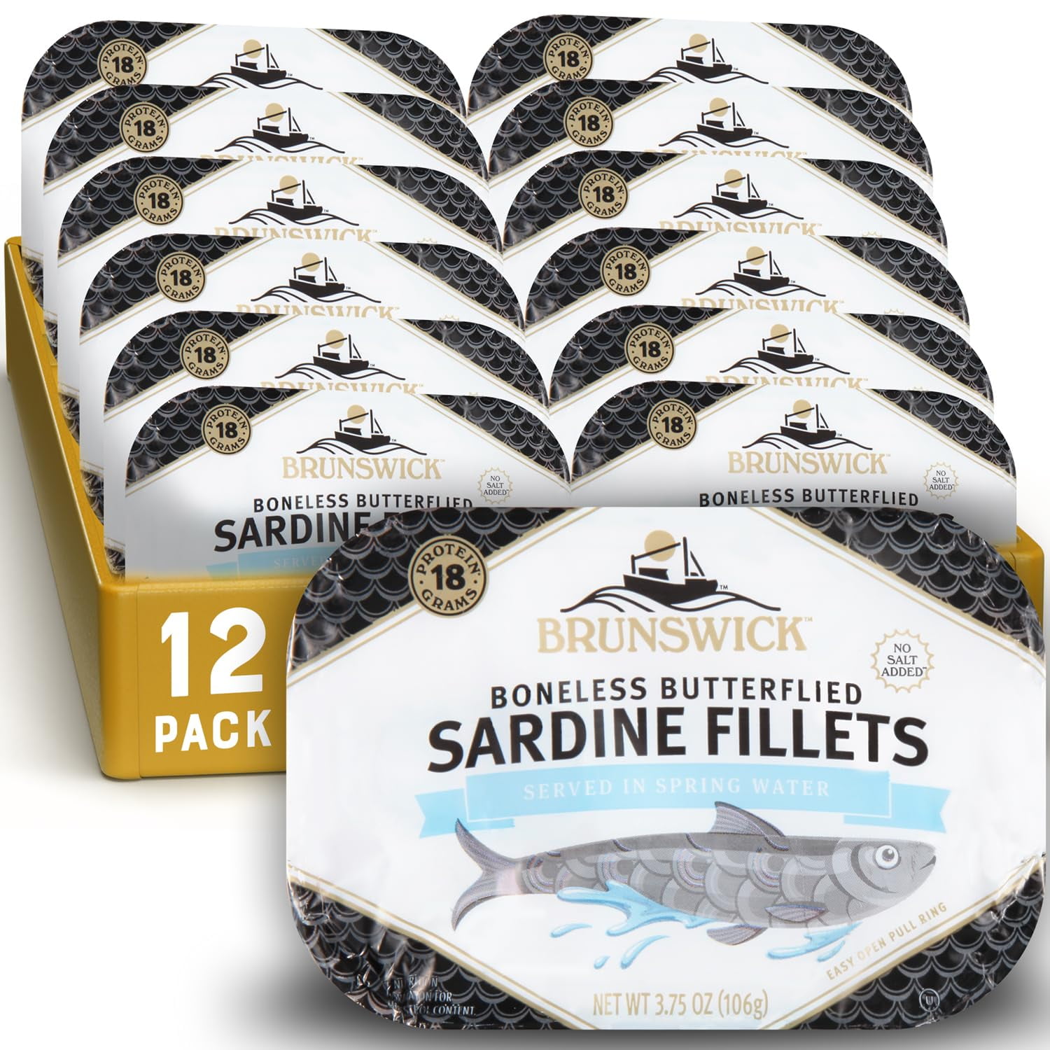 Brunswick Sardines inITSC Spring Water, 3.75 oz Can (Pack of 12 ...