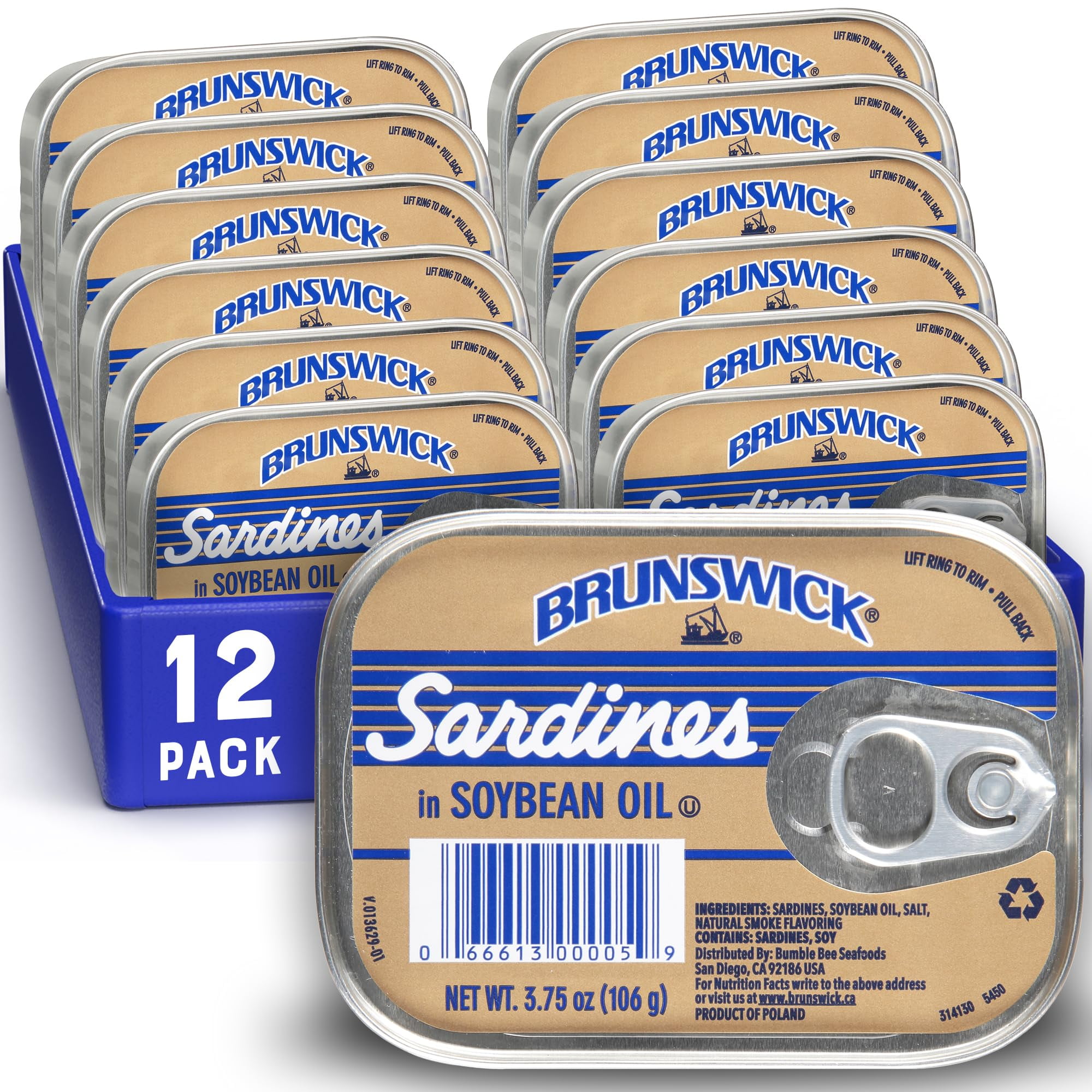 Brunswick Wild Caught Sardines in Soybean KKS1 Oil, 3.75 oz Can (Pack ...